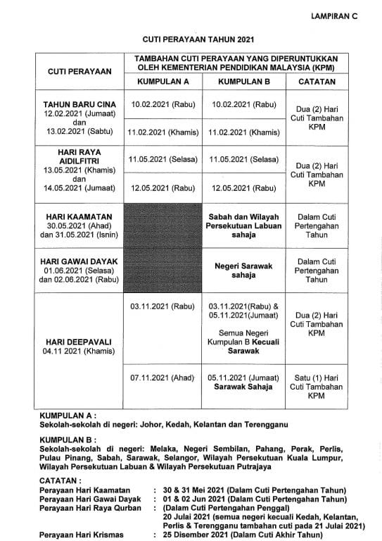 Kalendar Senarai Cuti Umum 2021 Dan Cuti Sekolah Malaysia | Nadz.my