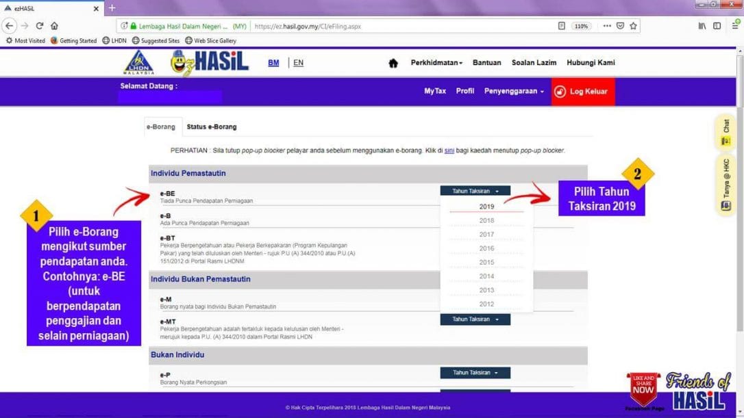 Cara Isi e-Filling Borang Cukai Pendapatan (e-BE)